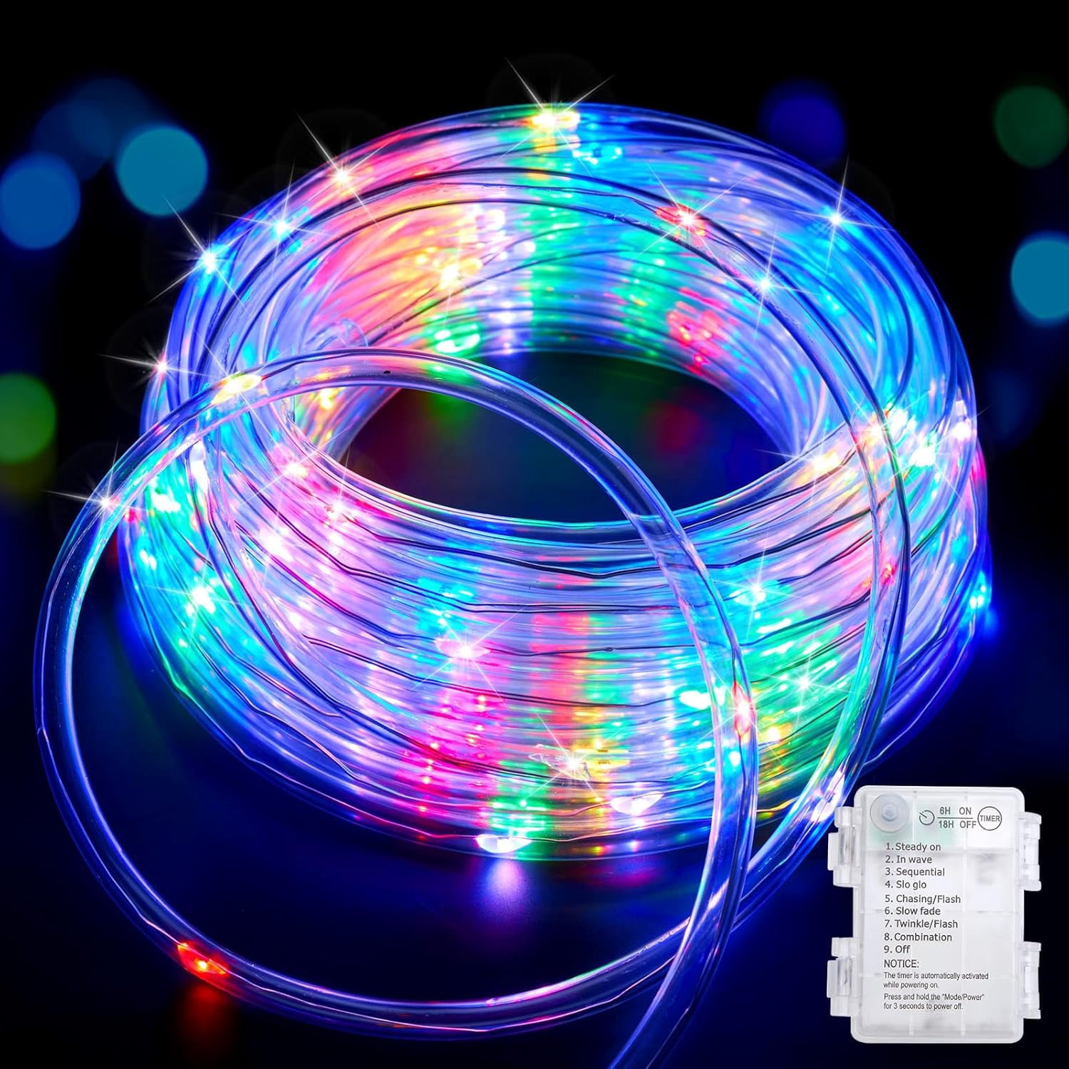 String Lights Battery Operated, 40FT 100 LED Outdoor Rope Lights ...