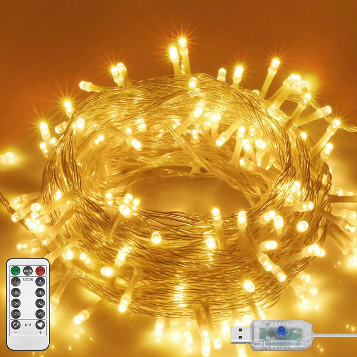 String Lights Indoor Outdoor, 33ft 100 LED Christmas Lights USB Plug in ...