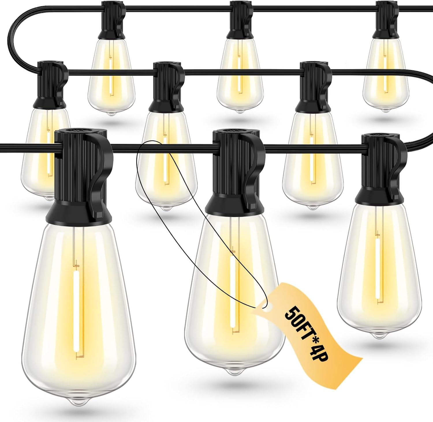 String Lights for Outside, 200 FT (50FT 4 Pack) Patio Lights Outdoor ...