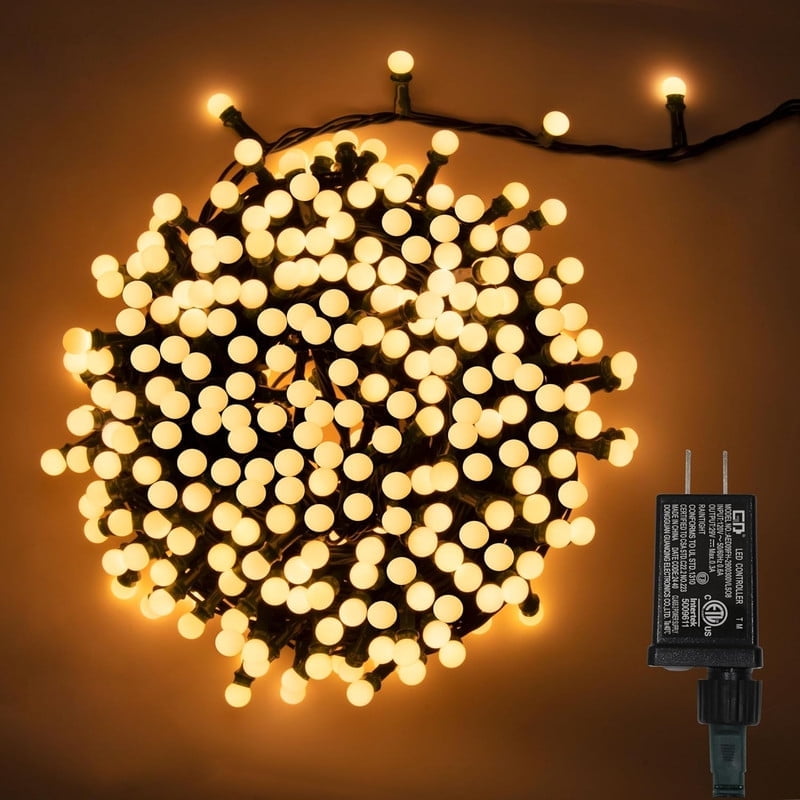 String Lights Warm White, 49ft 306 LED 9mm Frosted Globe String Lights ...
