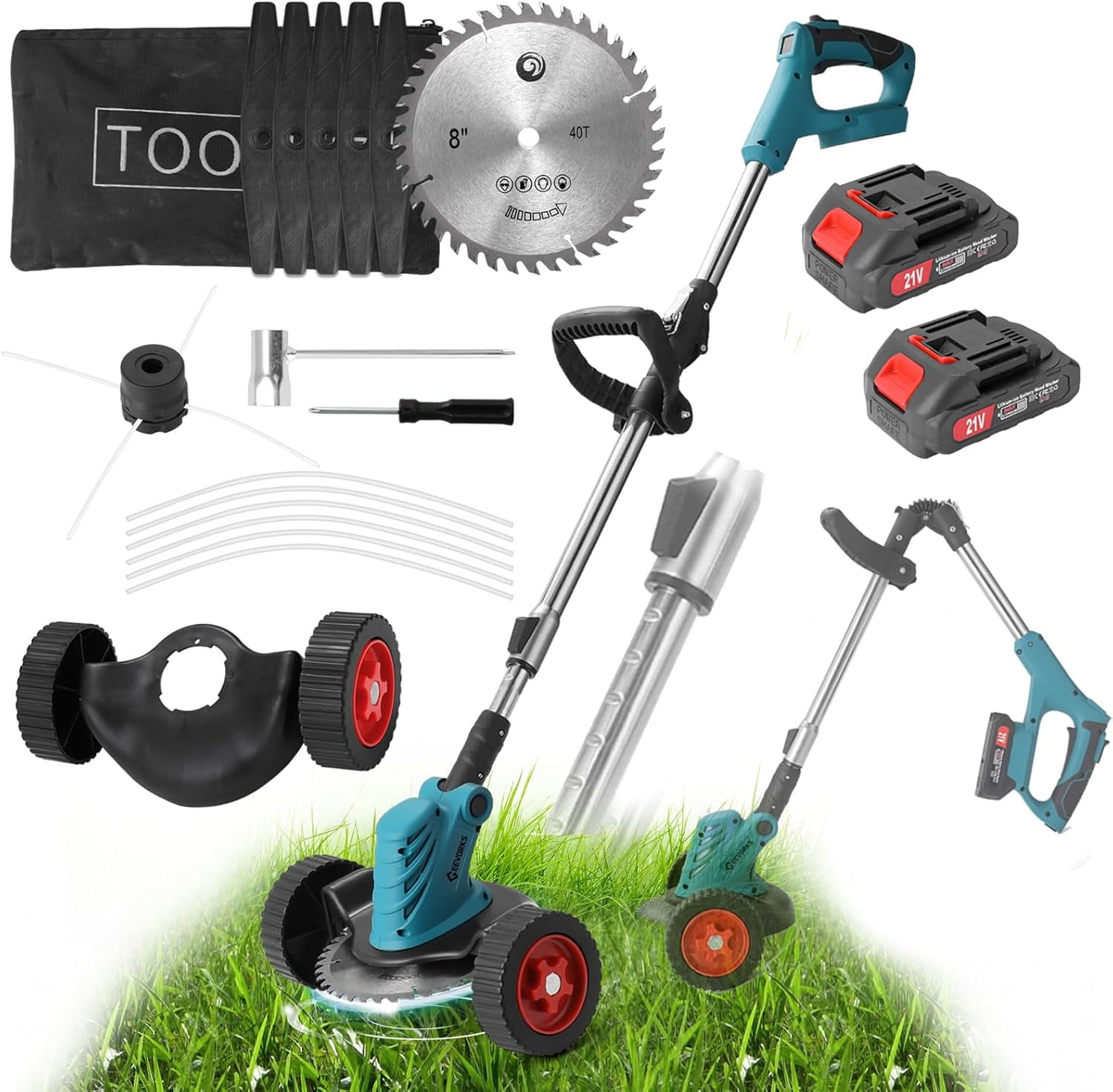 String Trimmer/Edger, 21V Electric Weed Wacker Foldable/Telescopic ...