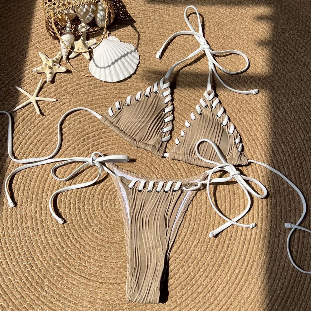 String Weave Halter Triangle Micro Bikinis Mujer Sexy Mini Thong ...