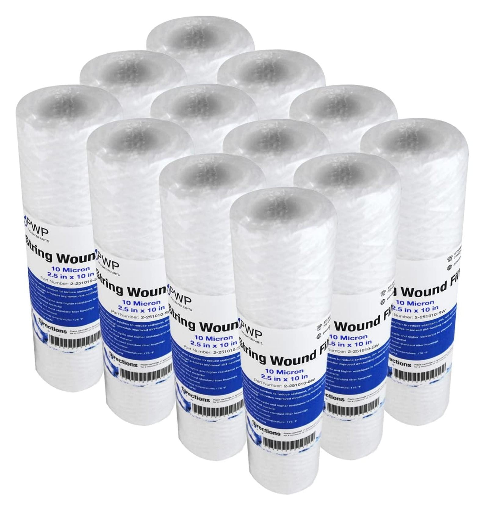 String Wound Sediment Water Filter Cartridge Standard 2.5x10" 10 Micron 12 Pack - Walmart.com