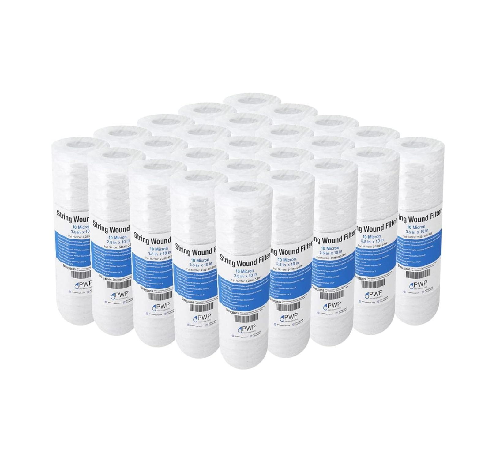 String Wound Sediment Water Filter Cartridge Standard 2.5x10" 10 Micron 25 Pack - Walmart.com