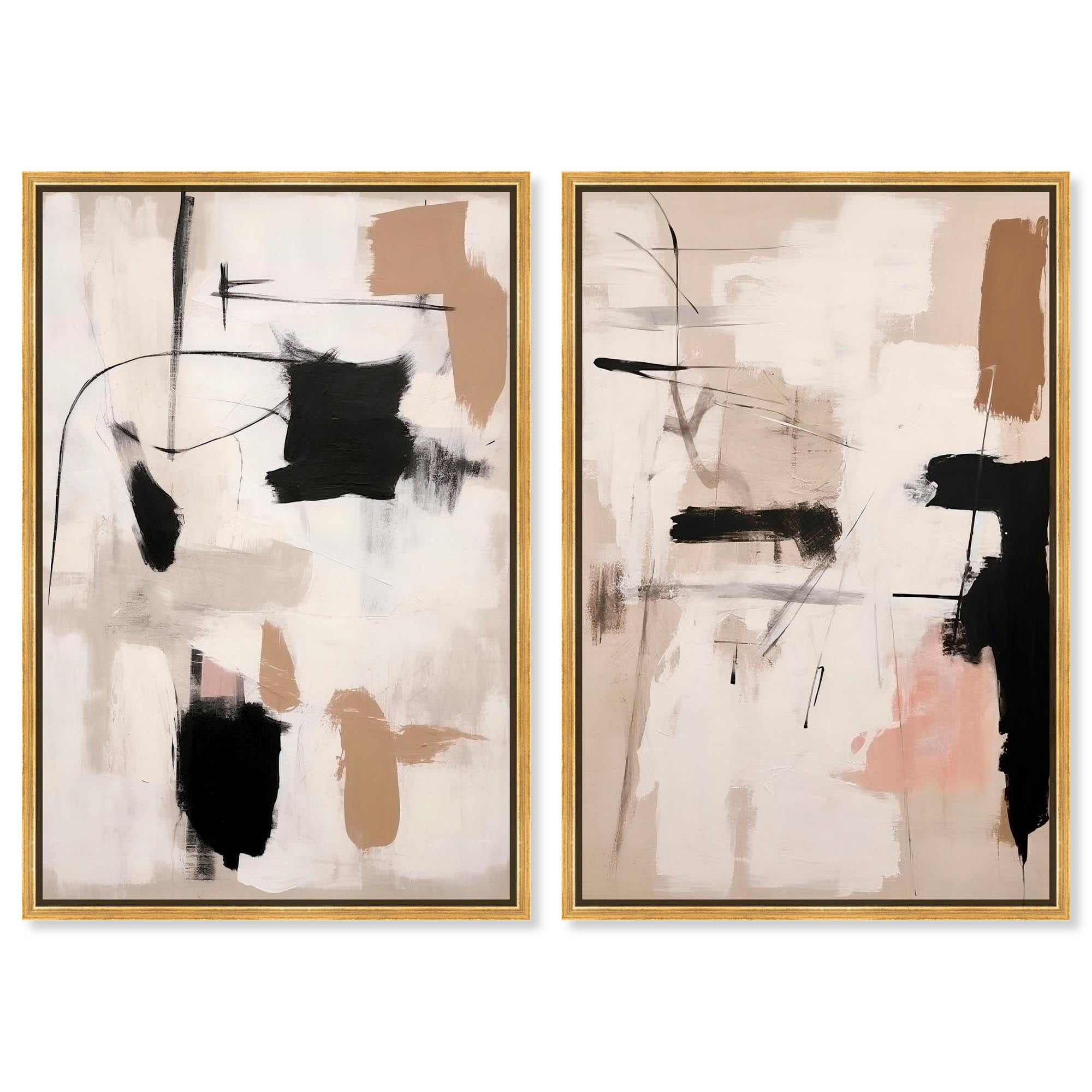Strings attached Set Canvas Set of 2 Neutral Art by Art Remedy, Gold ...