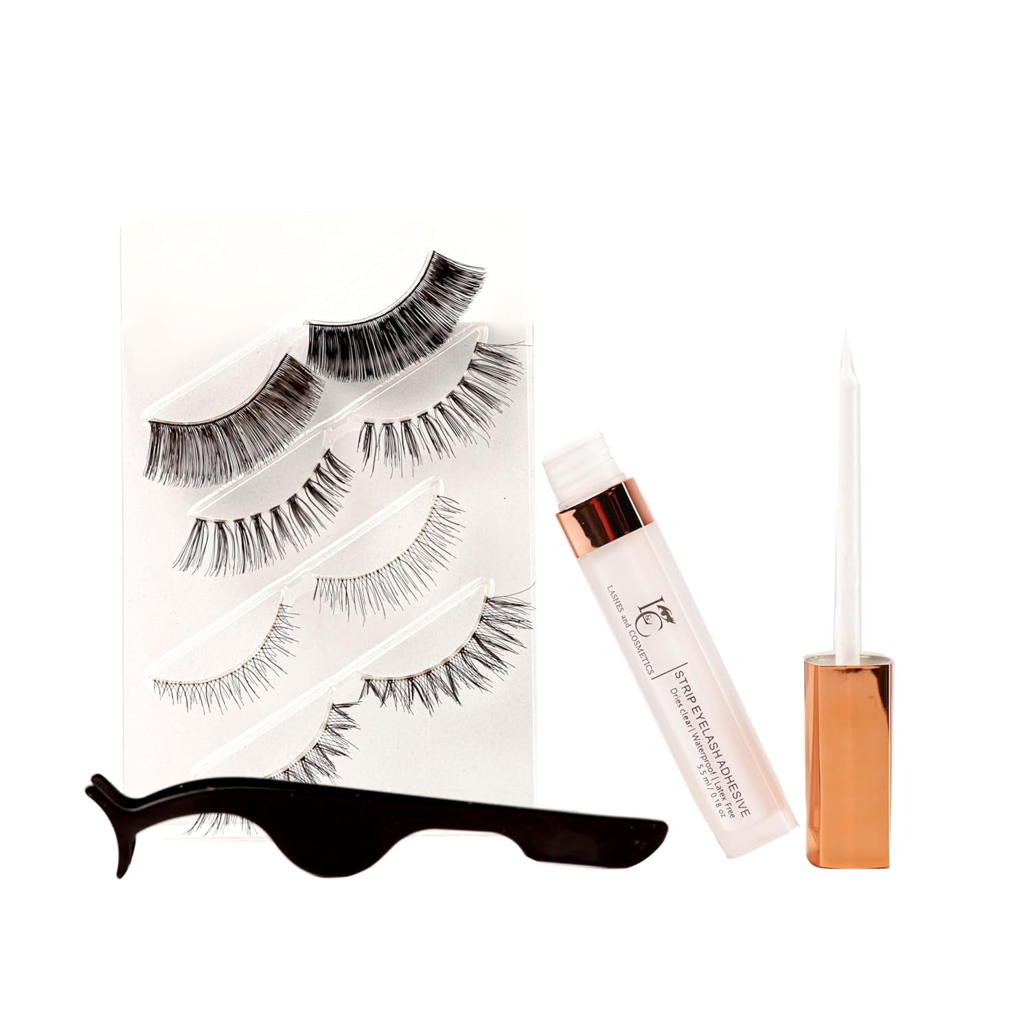 Strip Eyelashes Tray with Eyelash Glue & Tweezer, Duo Lash Pairs On A ...