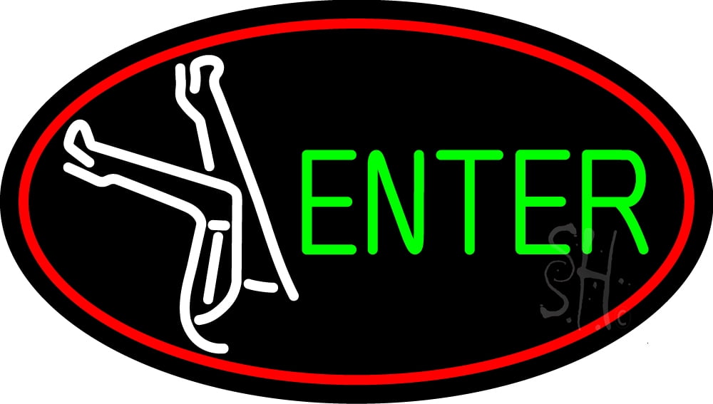 Strip Girl Enter Logo LED Neon Sign 13 x 24 - inches Black Square Cut ...