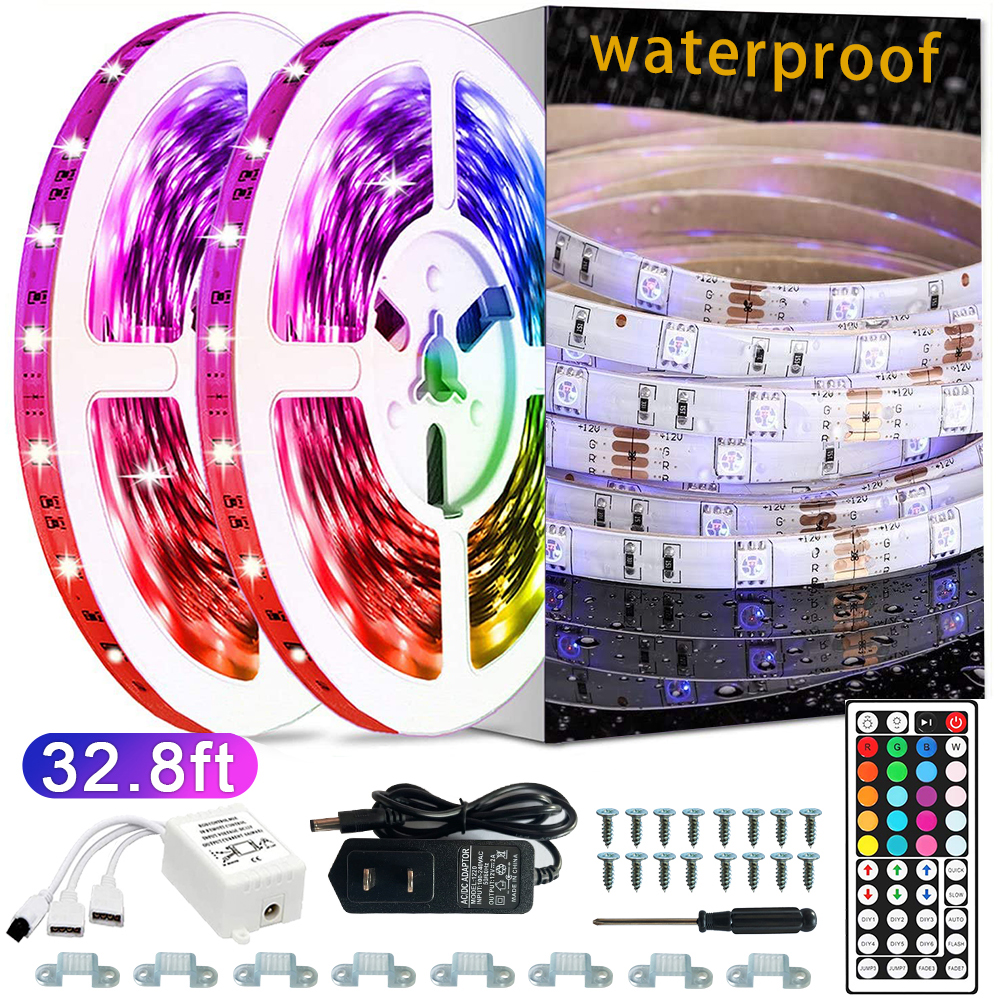 Strip Lights 32.8ft, Waterproof 3528 RGB Color Changing LED Lights for ...
