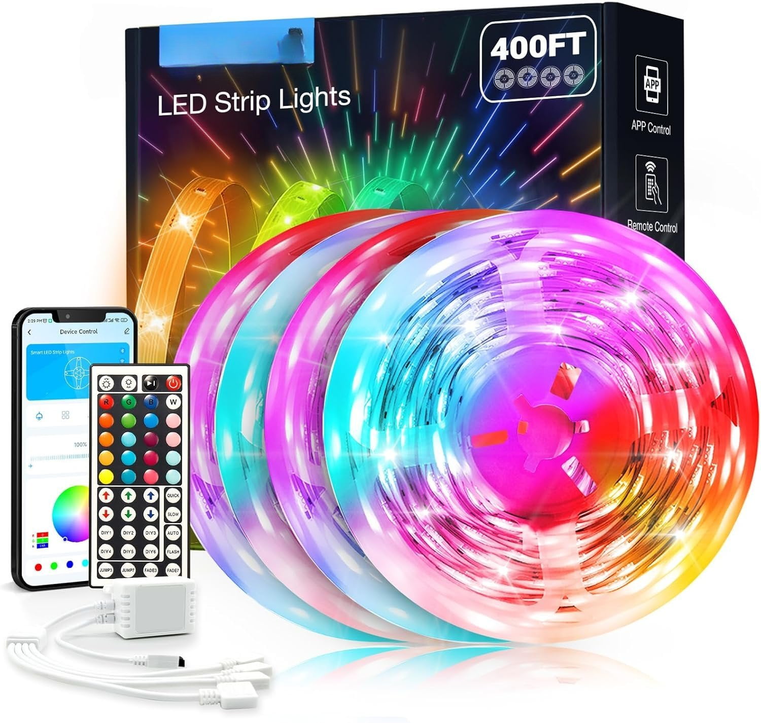 Strip Lights 400 ft (4 Rolls of 100 ft) Light Strips with Remote and ...