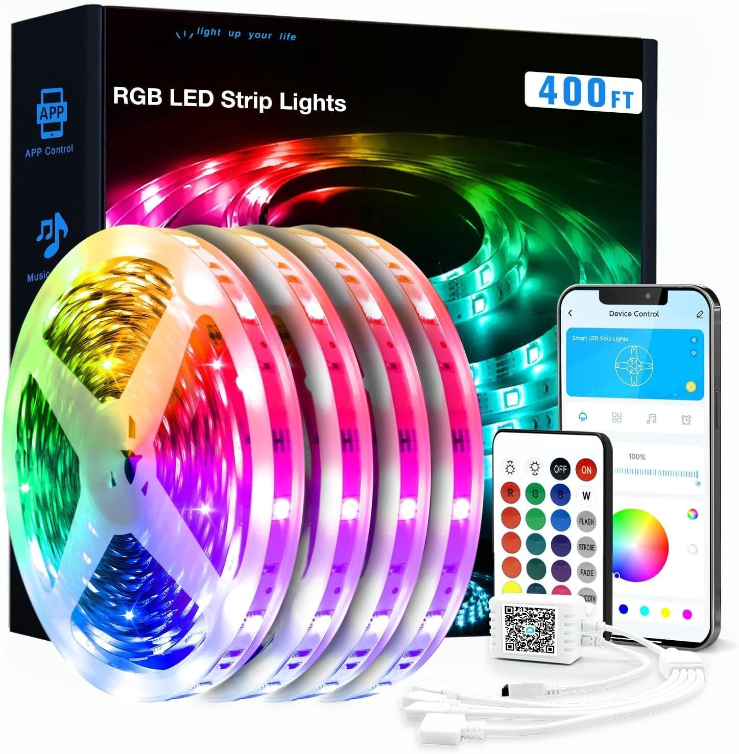 Strip Lights 400ft (4 Rolls of 100ft), Color Changing Lights Strip for ...
