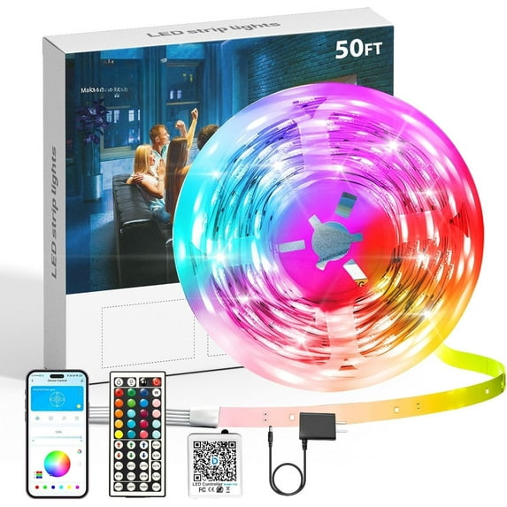 Strip Lights 50 ft, Music Sync Light Strips with Remote and App Control ...