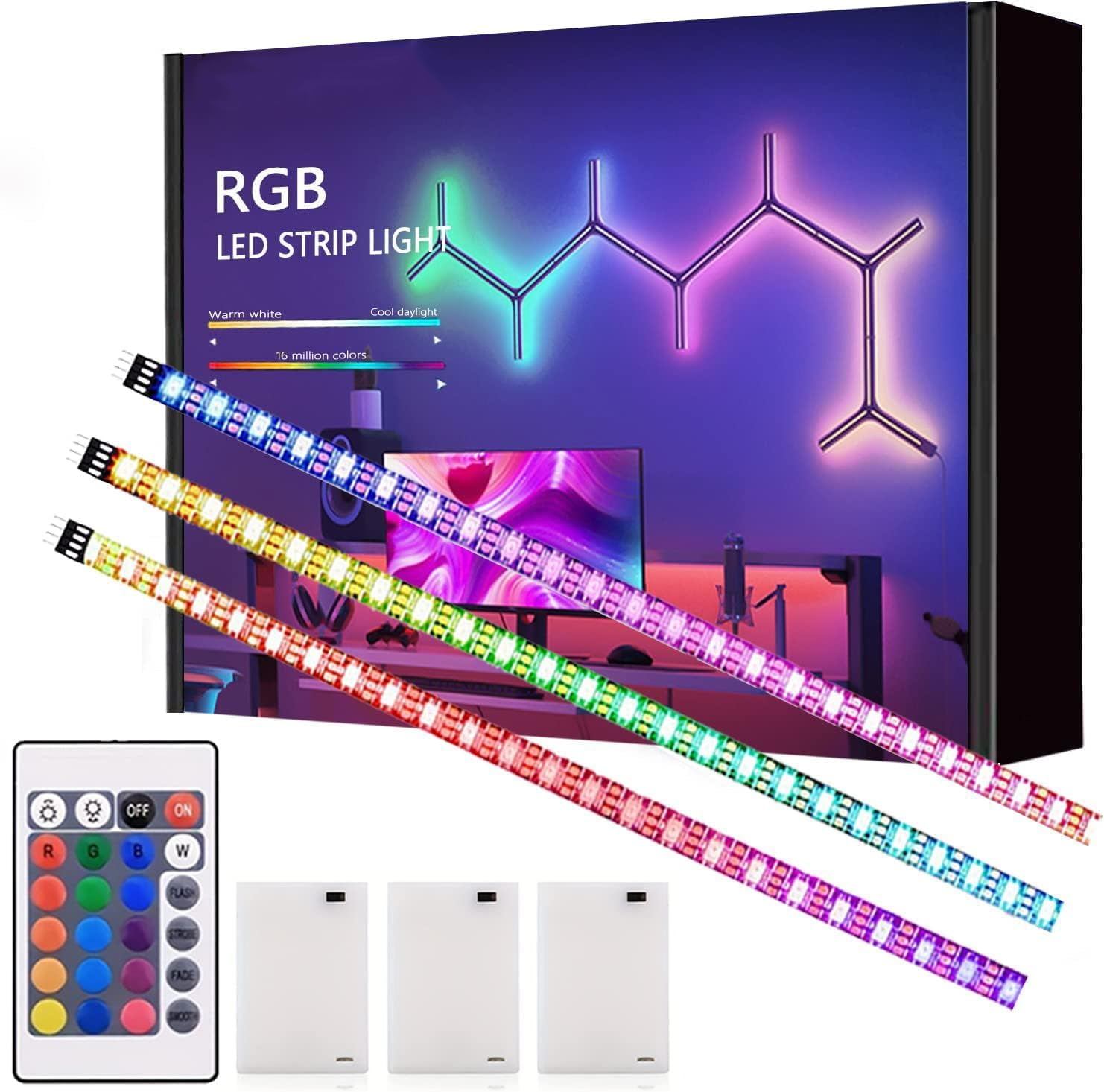 Strip Lights, Strip Lights with 24 Remote Control, 20 inch x 3 for ...