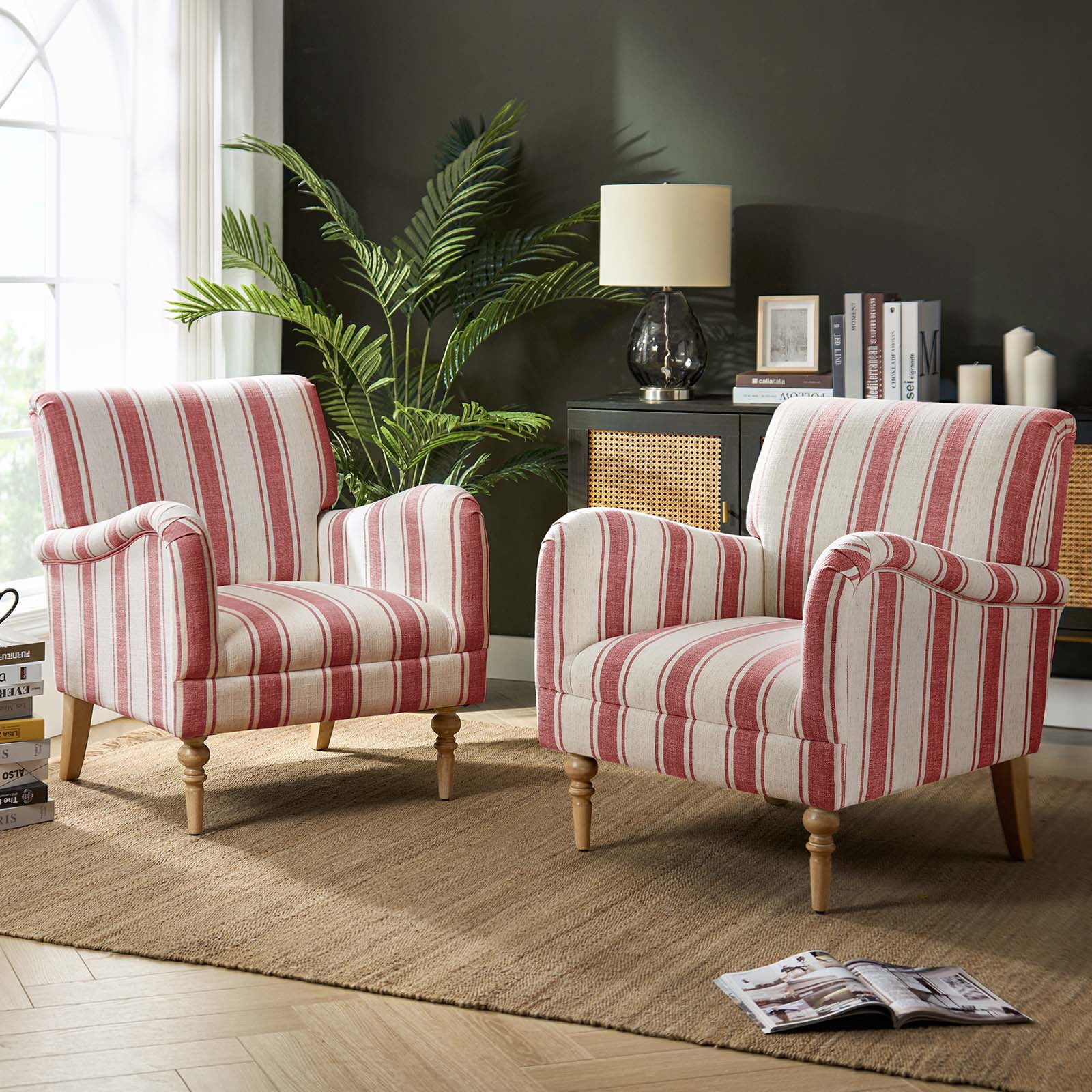 Stripe Accent Chairs Set of 2 Upholstered Wood Legs Armchairs Home ...
