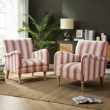 Stripe Accent Chairs Set of 2 Upholstered Wood Legs Armchairs Home ...