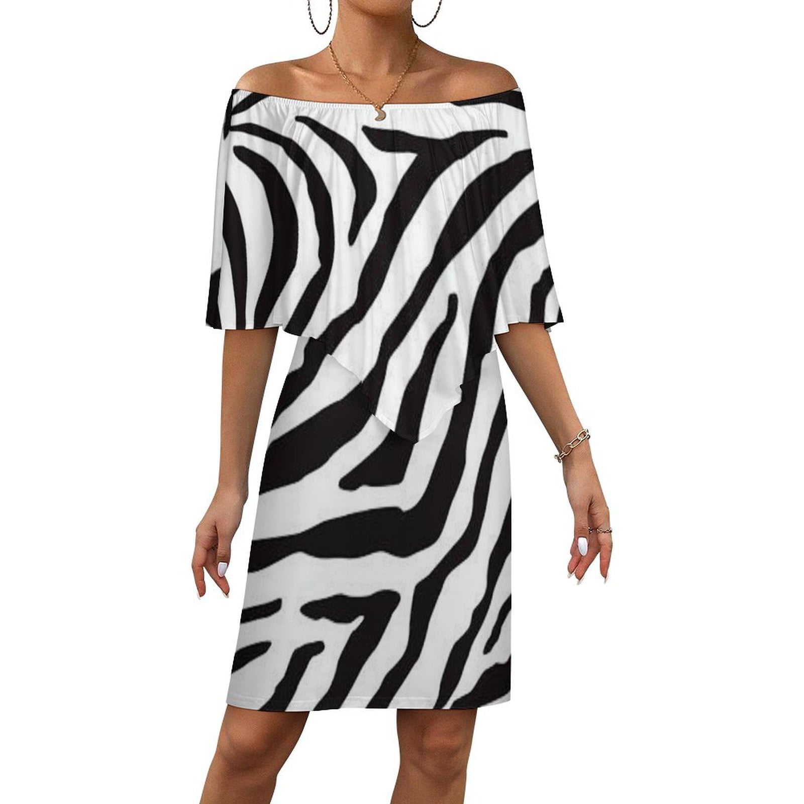 Stripe Animals Jungle Tiger Pattern White Women's Off The Shoulder ...