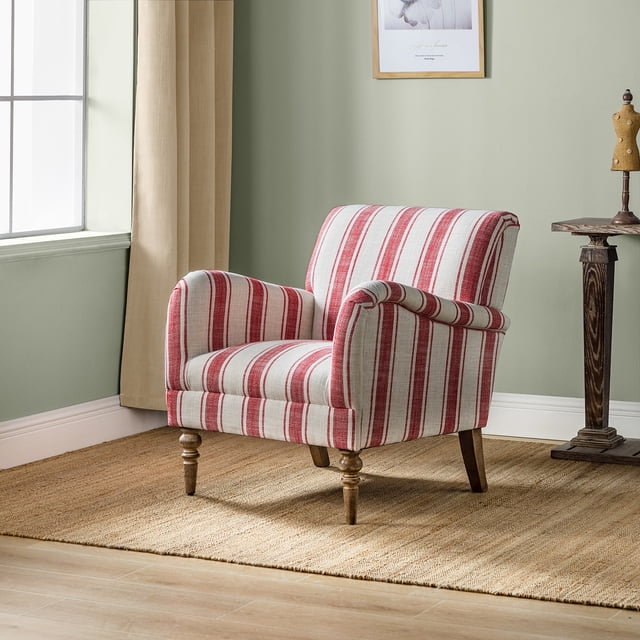 Stripe Armchair Upholstered Wooden Legs Accent Chair for Home Living ...
