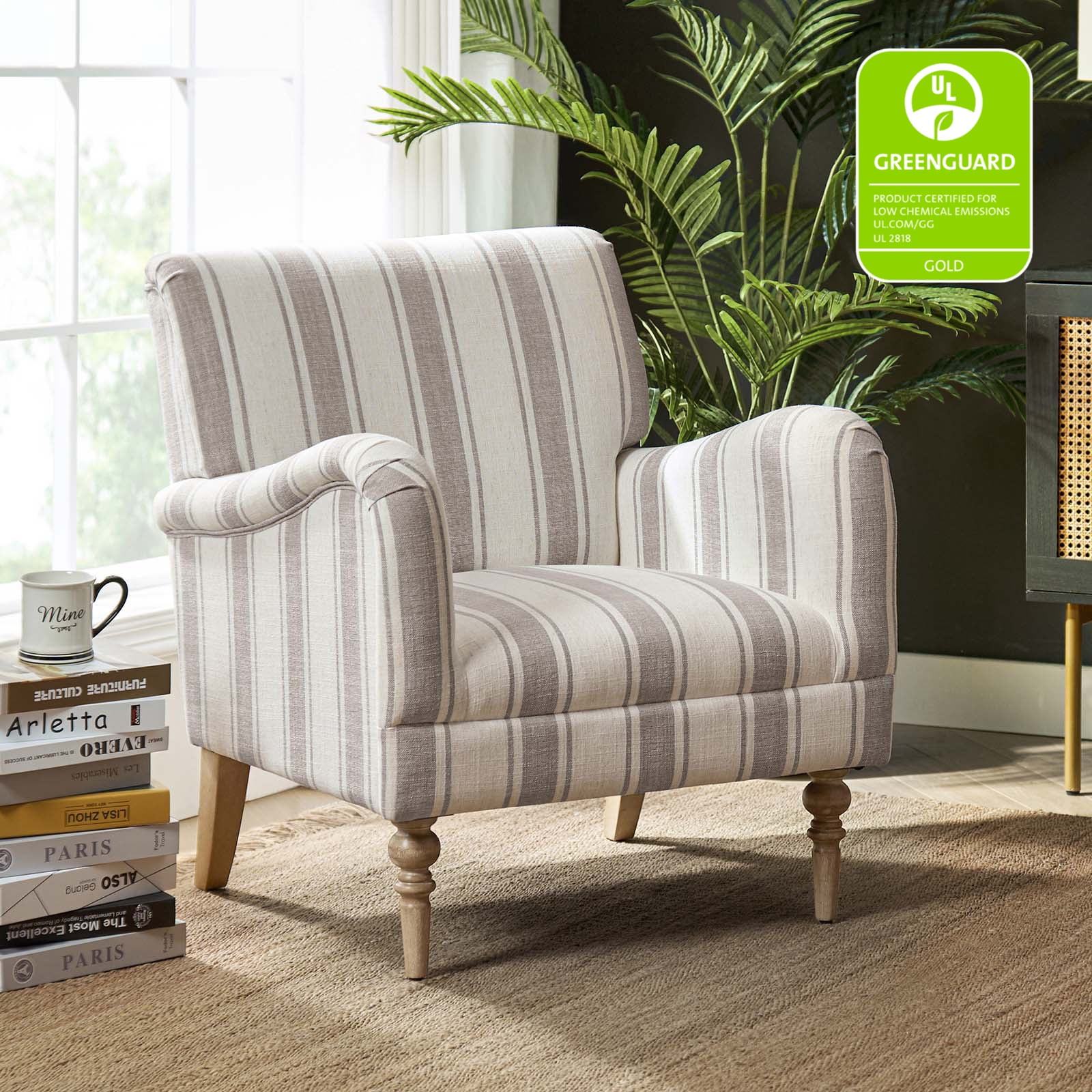 Furniture Casa New Stripe Accent Chair with Wooden Legs for Home ...