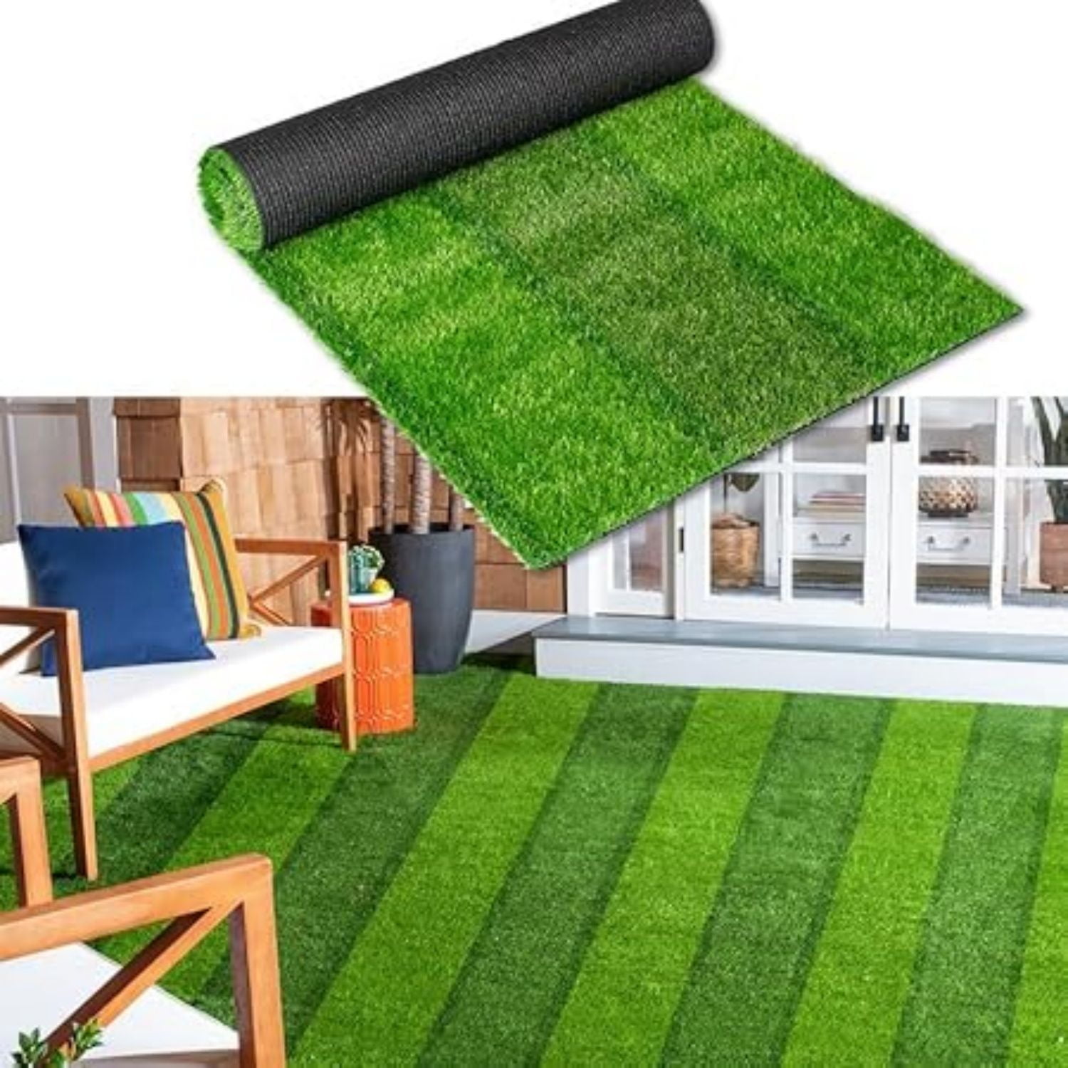 Stripe Artificial Grass Turf ,0.8 Inch High Density Synthetic Fake Faux ...