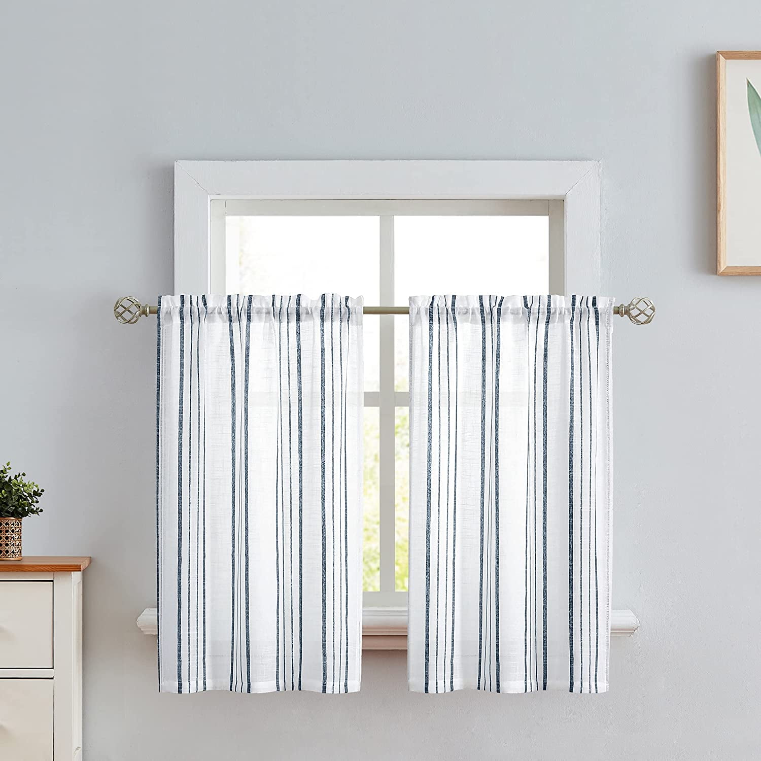 Stripe Cafe Kitchen Curtain Tiers Geometric Pattern Cafe Curtains 36 ...