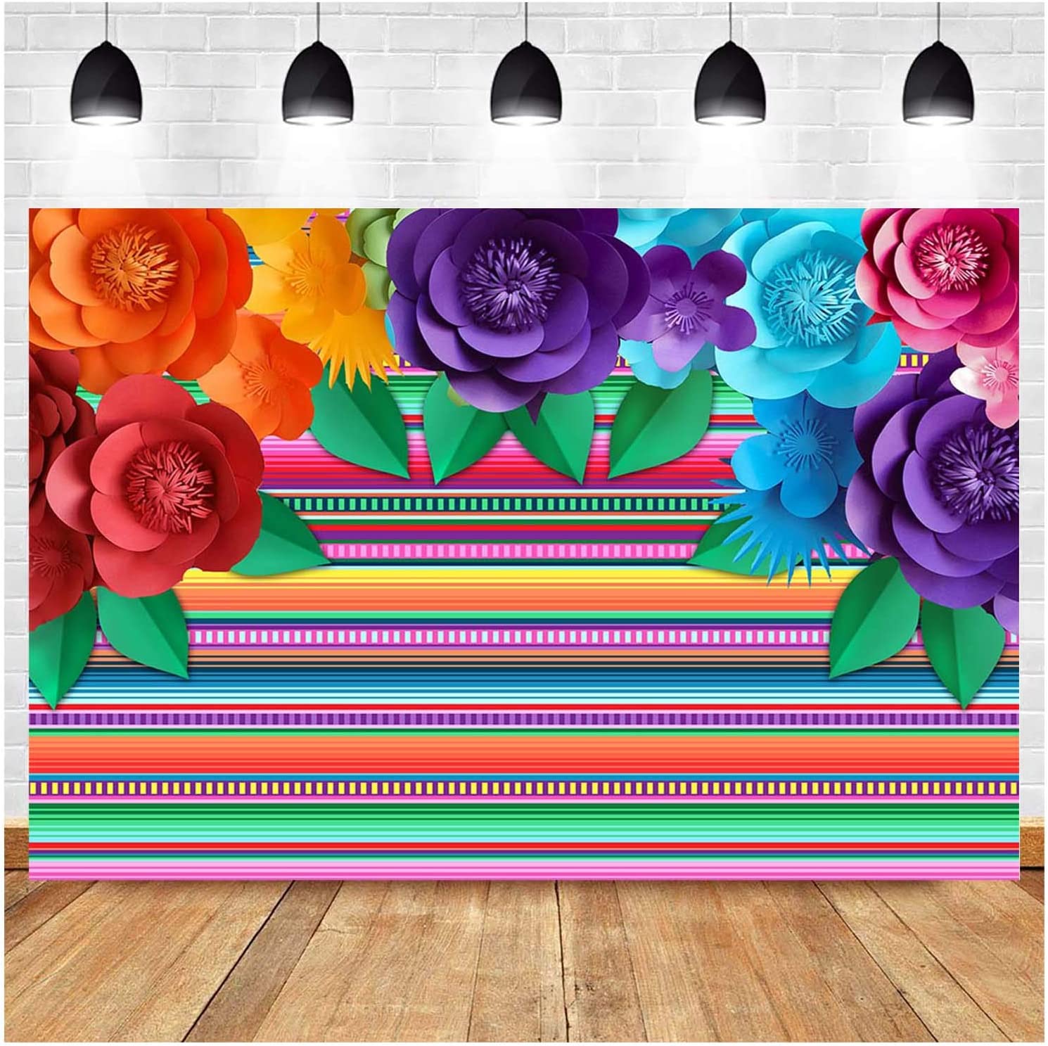 Stripe Colorful Paper Flower Fiesta Mexican Theme Photography Backdrops ...