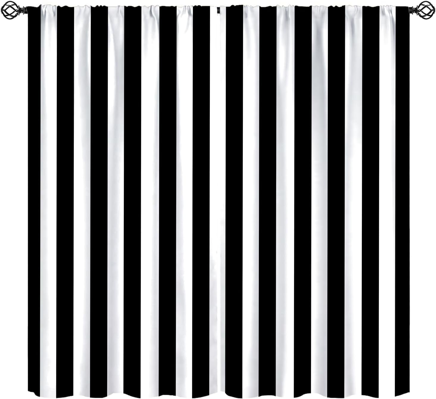 Stripe Curtains for Kitchen Decor, Vertical Black and White Stripe Full ...