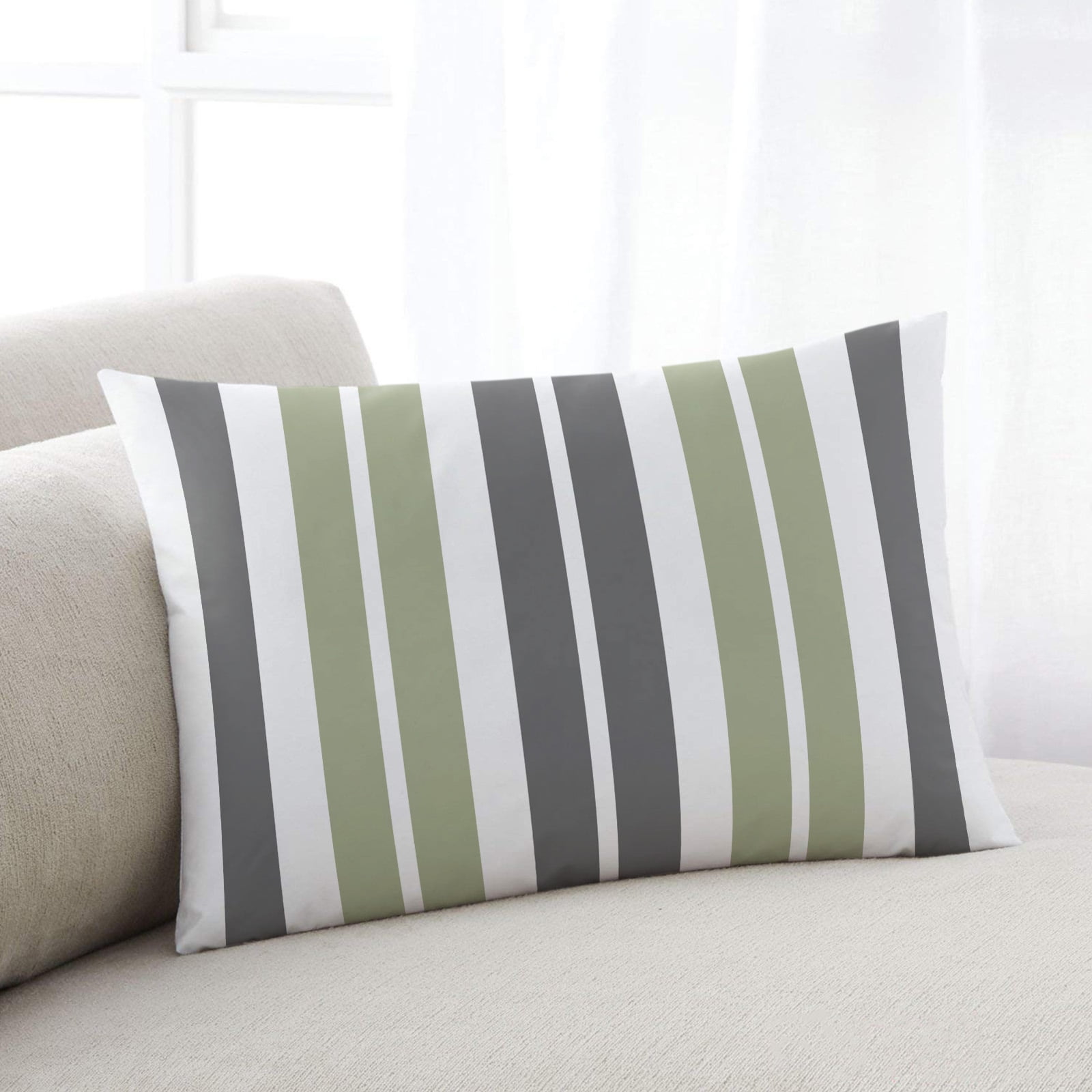 Stripe Gray Sage Green Throw Pillow Cover,Modern Minimalist Art ...