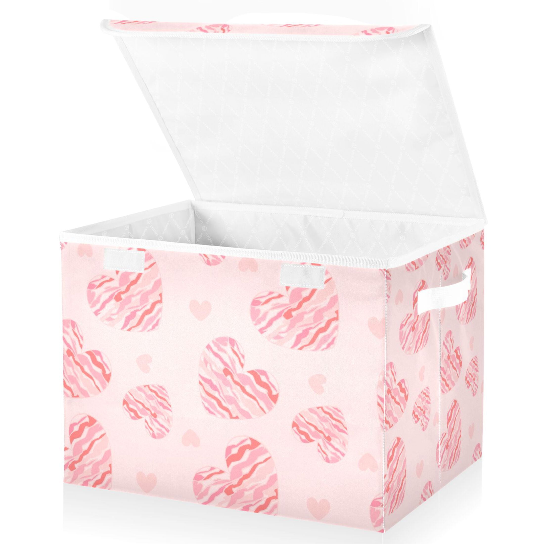 Stripe Hearts Large Lidded Storage Bin Foldable Storage Boxes Cubes ...