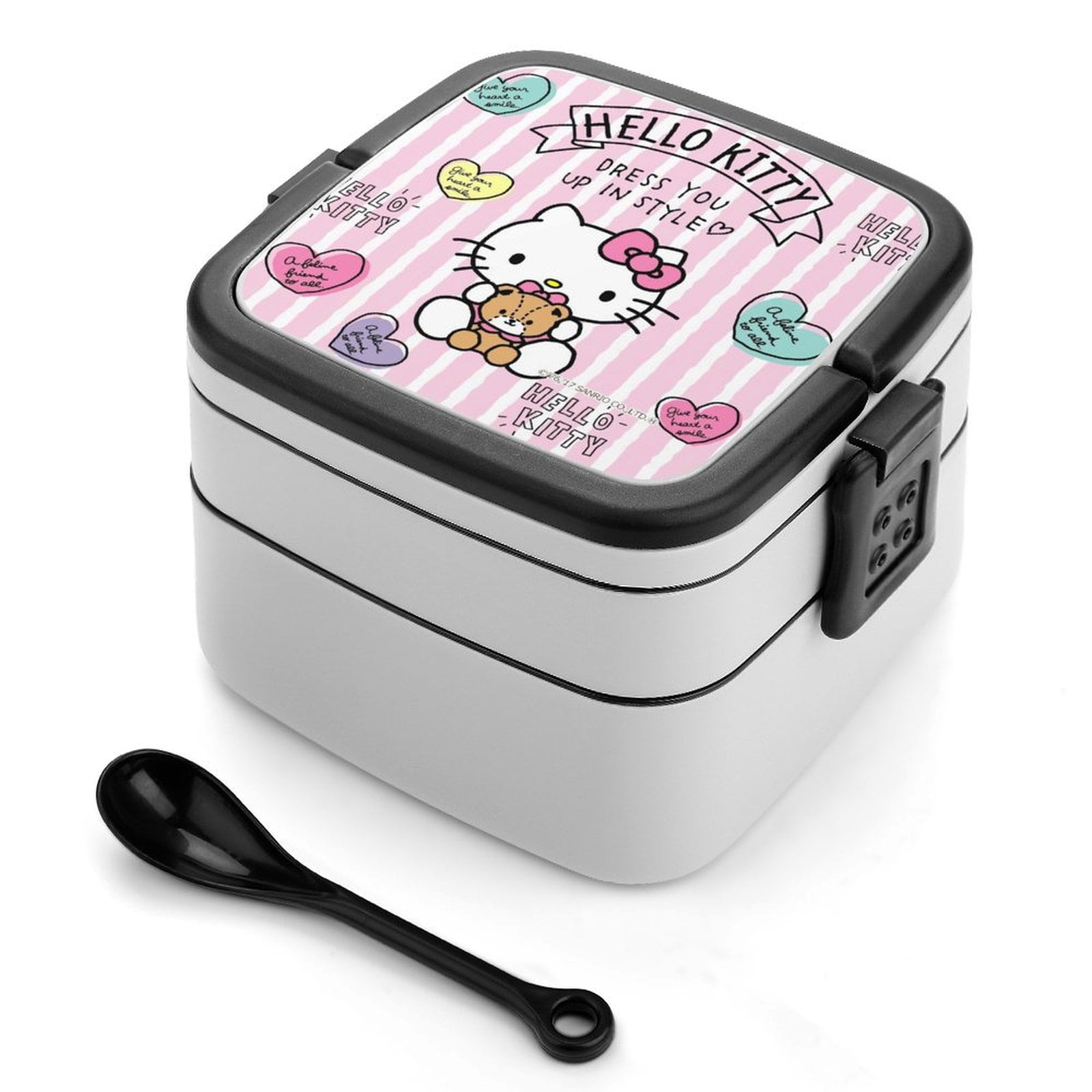 Stripe Hello Kitty Reusable Bento Boxes Lunch Box Double Layer ...