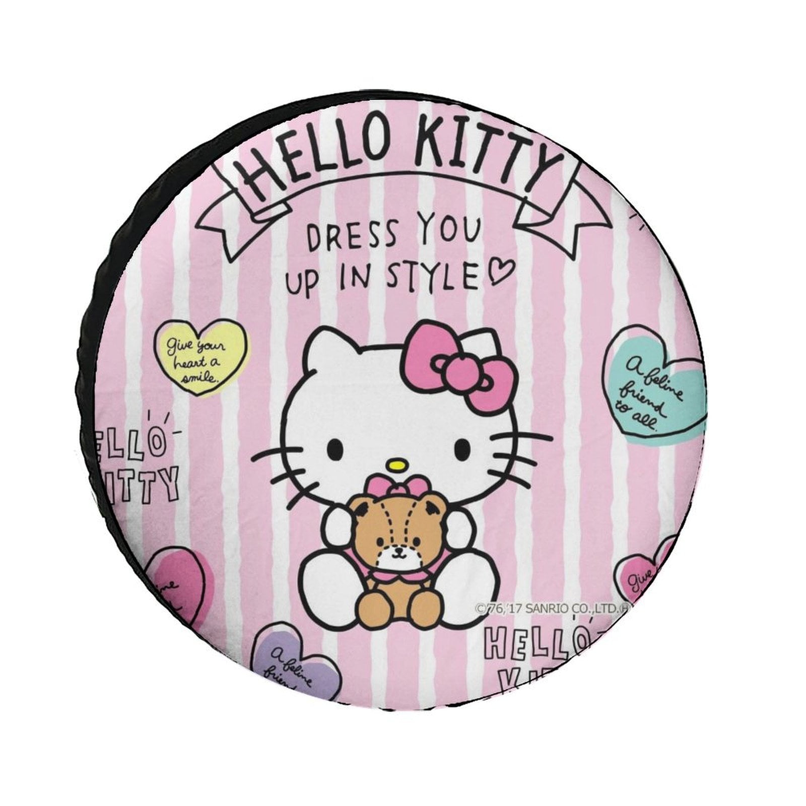 Stripe Hello Kitty Waterproof Oxford Tire Covers, Spare Wheel Automotive Weatherproof Dustproof ...