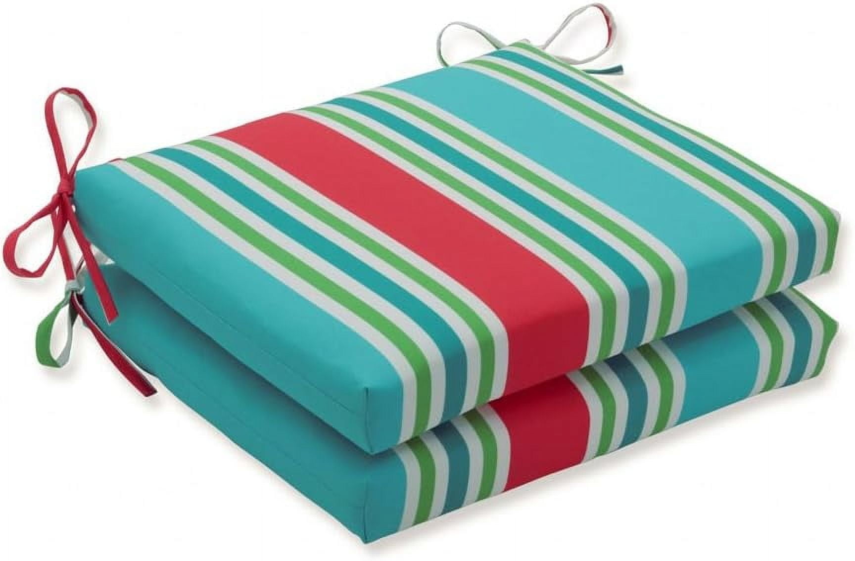 Stripe Indoor/Outdoor Square Corner Chair Seat Cushion with Ties, Plush ...