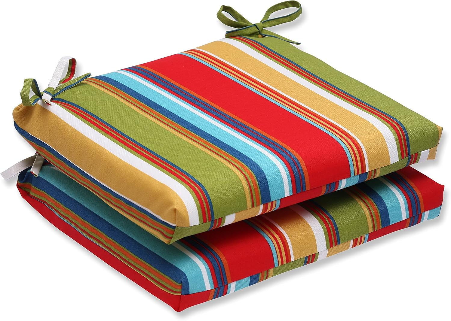 Stripe Indoor/Outdoor Square Corner Chair Seat Cushion with Ties, Plush ...
