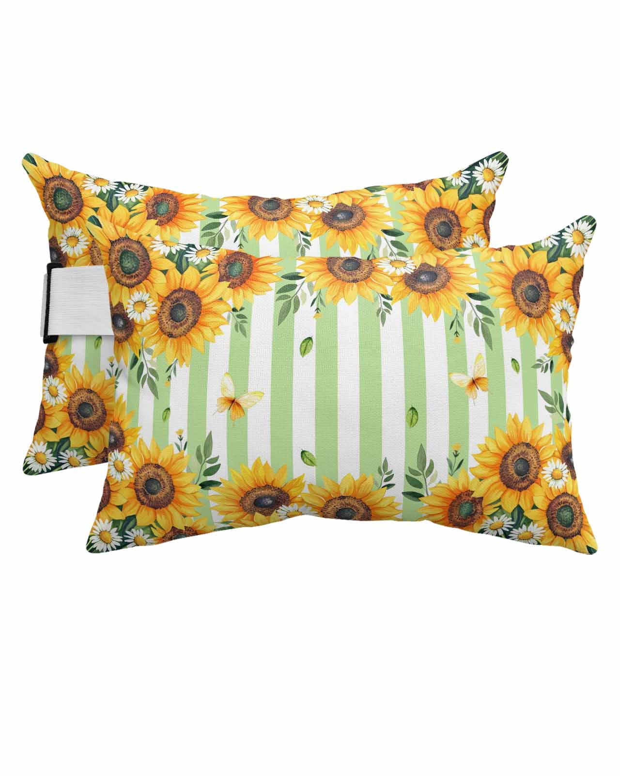 Stripe Outdoor Head Resting Pillows with Insert Summer Sunflower Daisy ...
