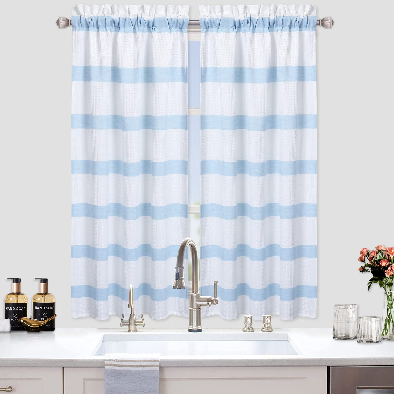 Stripe Pattern Kitchen Valances for Window,Waffle Weave Textured ...