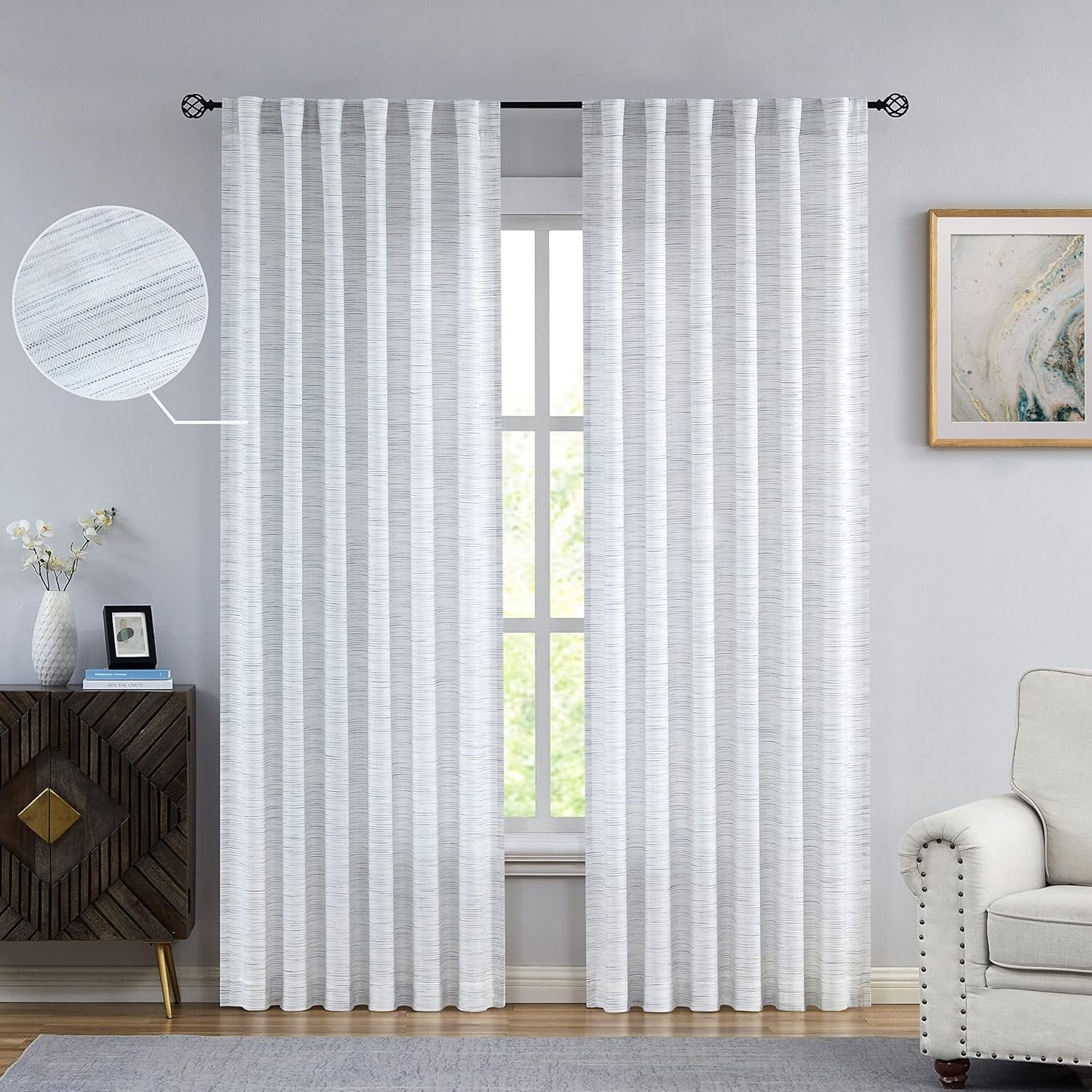 Herringbone Stripe Semi Sheer Curtain from Plastic Bottle Recycle Back ...