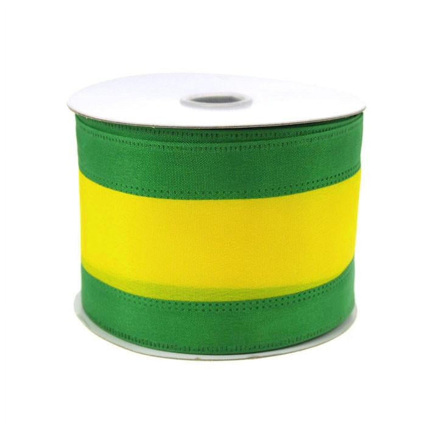 Stripe Sport Theme Ribbon Wired Edge, 2-1/2-inch, 10-yard, Green/Yellow ...