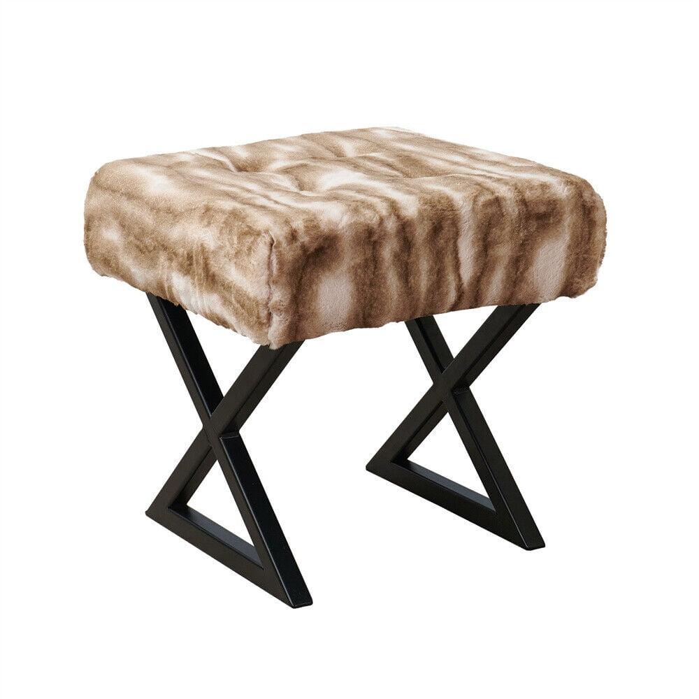 Stripe Square Faux Fur Ottoman Soft Fuzzy Entryway Bench Seat, 19"x19 ...
