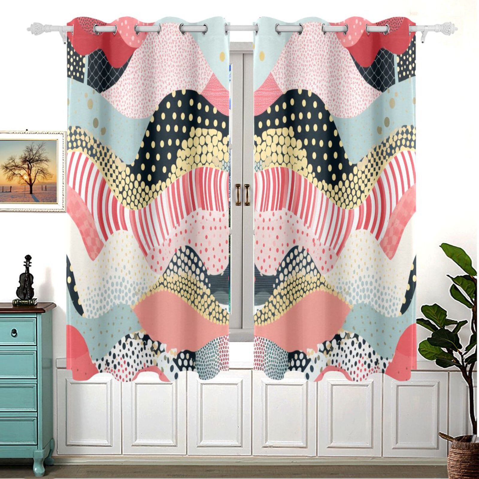 Stripe Stitch Pattern Boho Curtains Black Out Curtains for Sliding ...