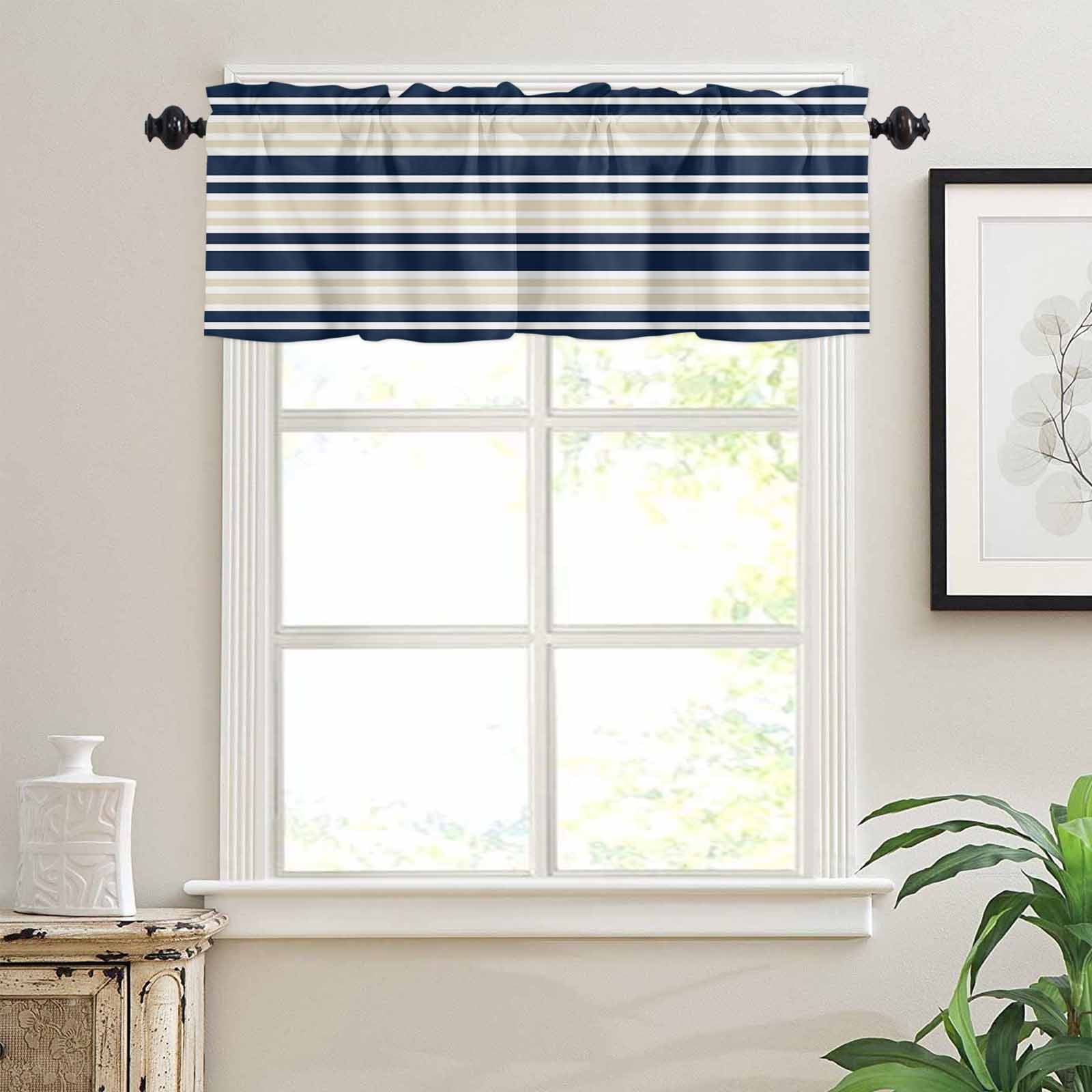 Stripe Window Valances for Kitchen, Begin Navy Blue Contrast Abstract ...