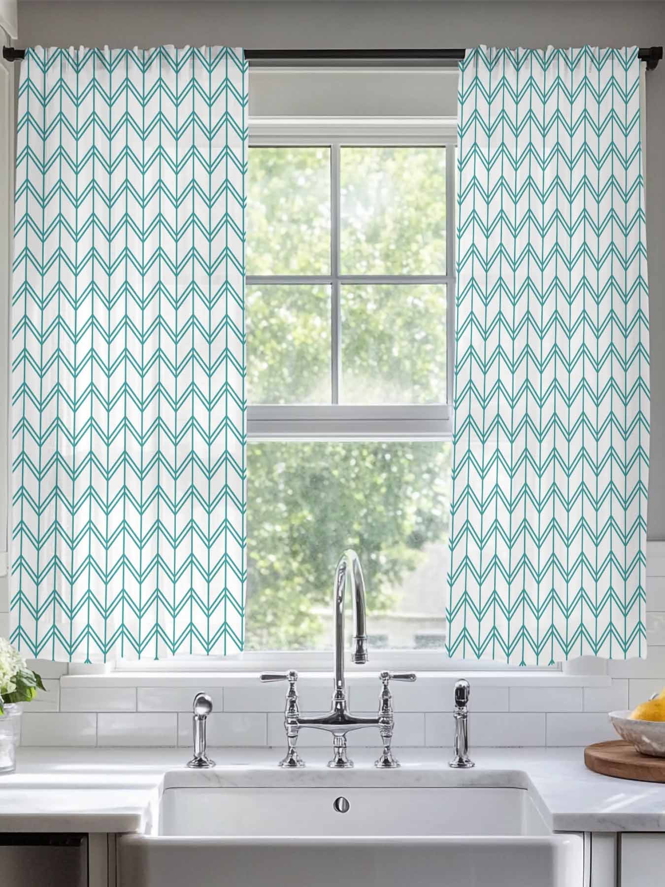 Striped Abstract Sheer Curtains 63 Inches Long 2 Panels Chevron Pattern ...