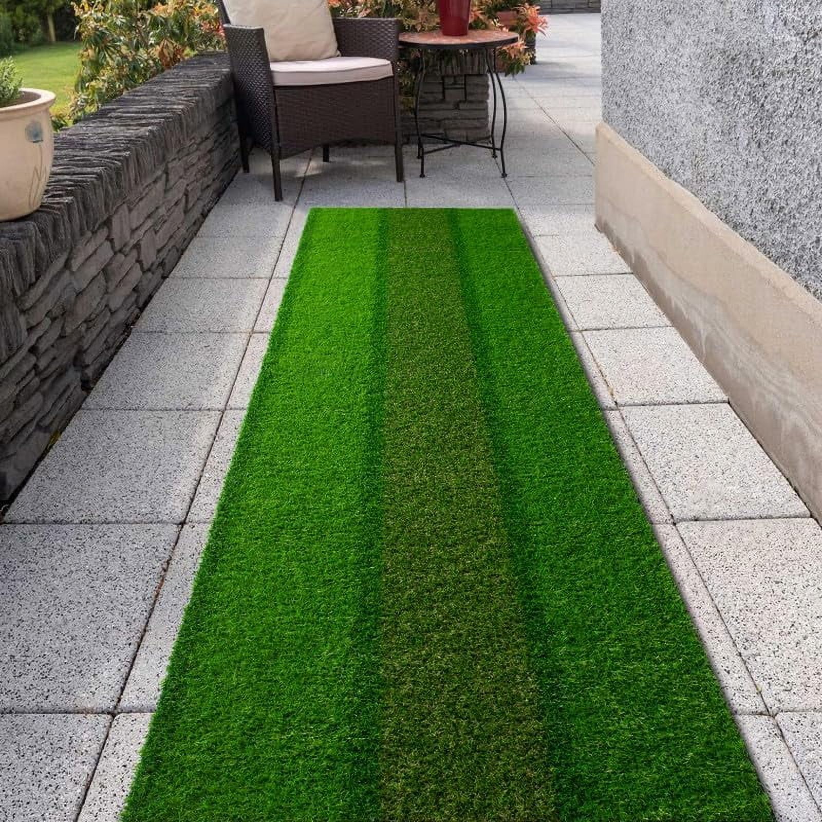 Striped Artificial Grass Turf Indoor Outdoor Rug 2FTX10FT, Fake Grass ...