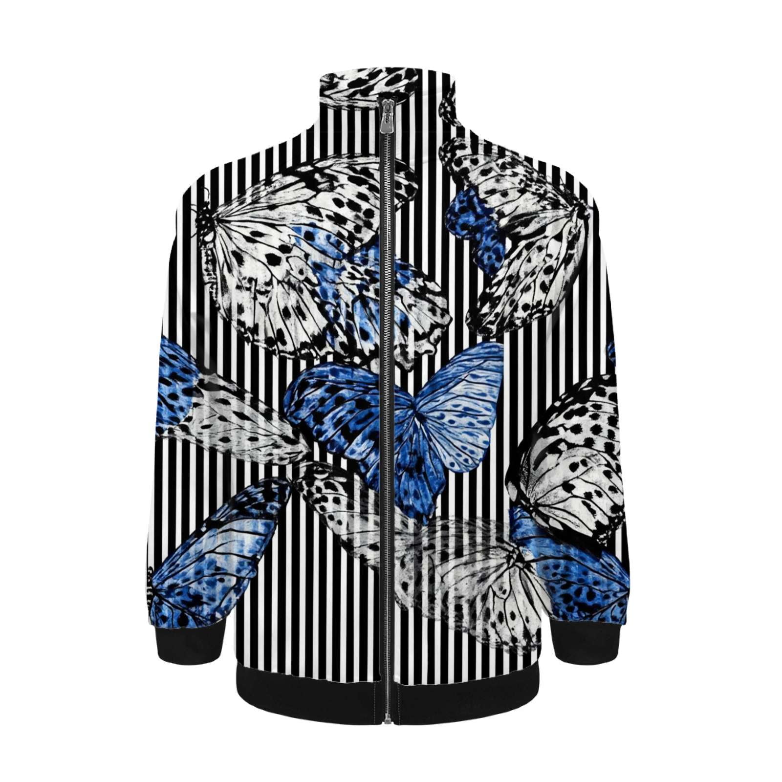 Striped Background Blue Butterflies Jacket Men's Street Cool Long ...
