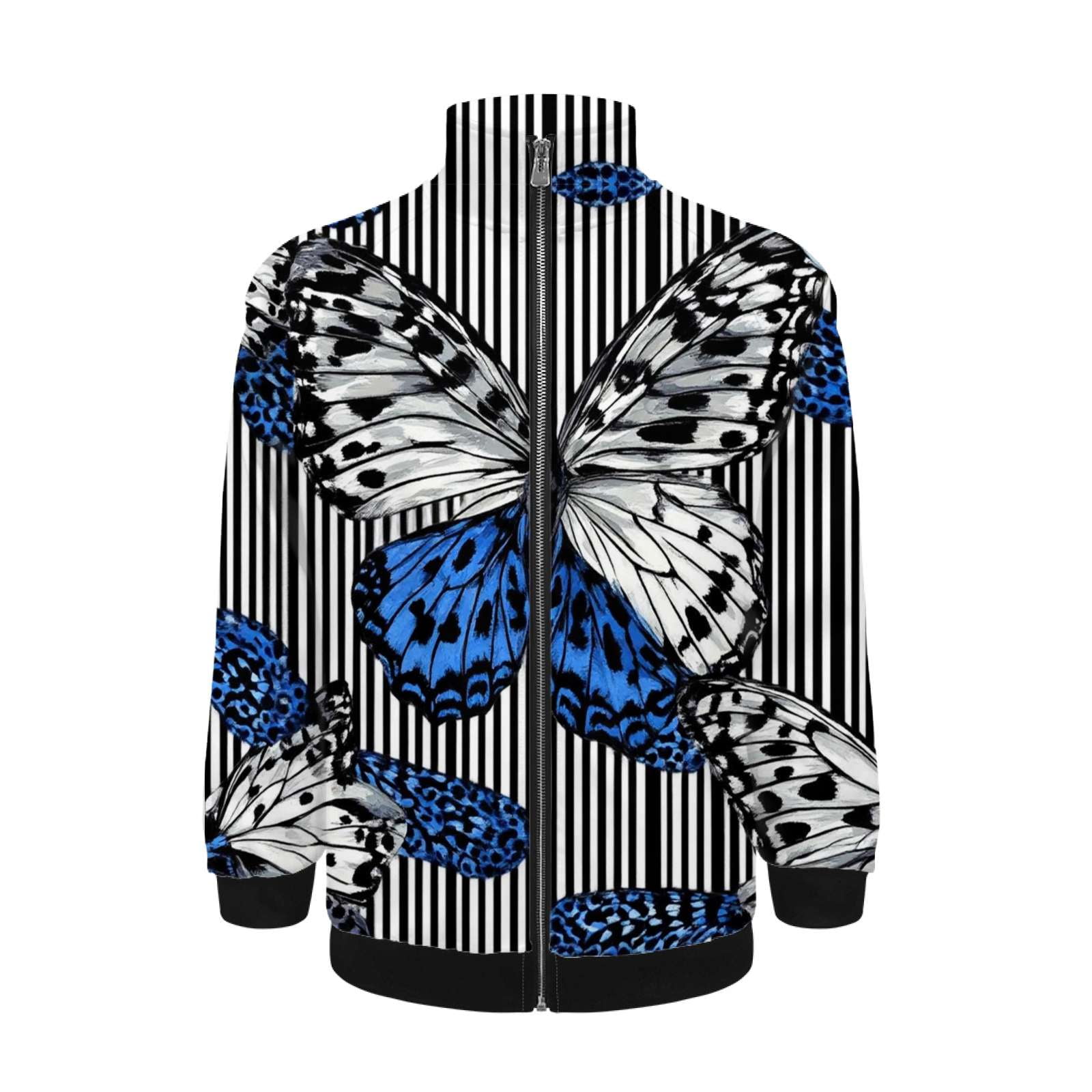 Striped Background Blue Butterflies Pattern Jacket Men's Street Cool ...