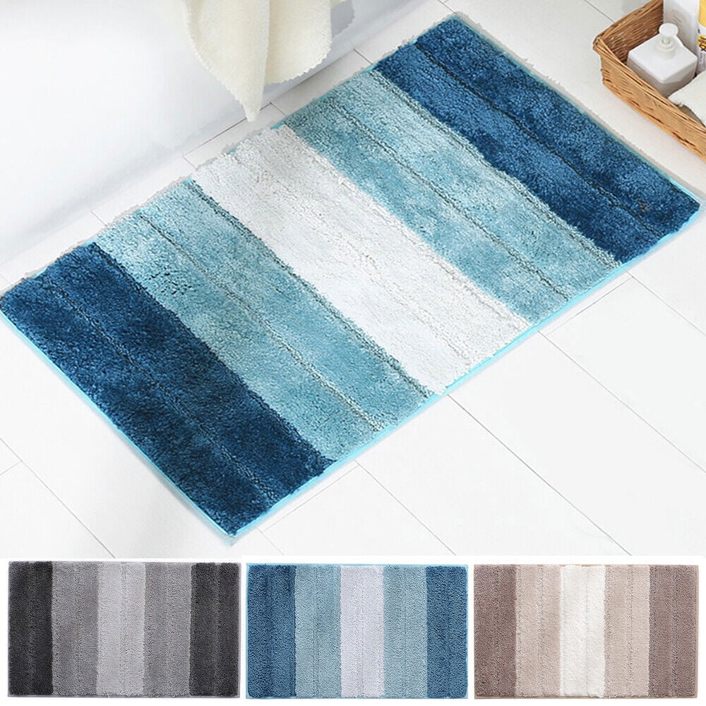 Striped Bathroom Rug Gradient Bath Mat Non-Slip Door Mats Soft Shaggy ...