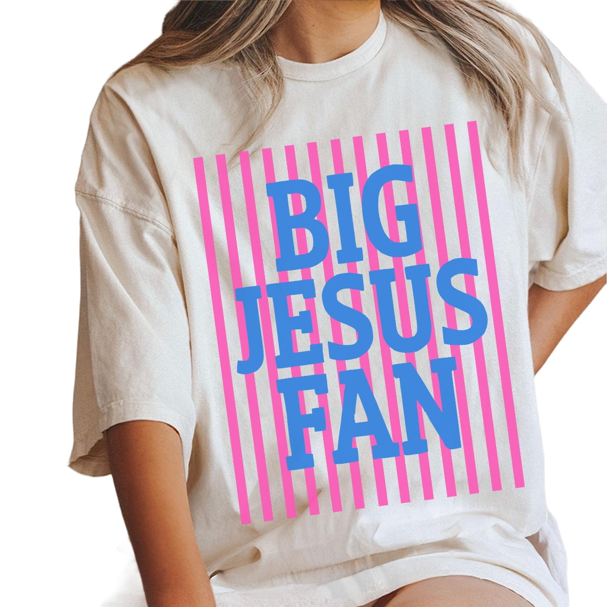 Striped Big Jesus Fan Christian Graphic Casual T-Shirt for Women ...