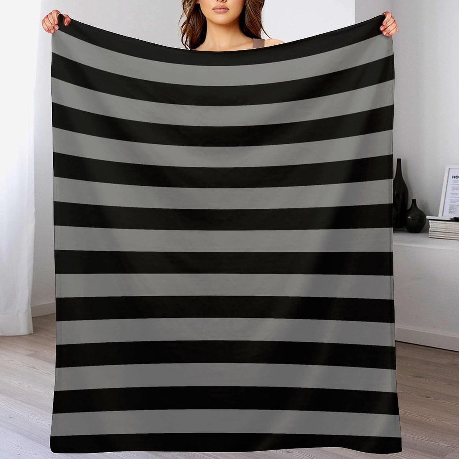 Striped Black Grey Throw Blanket Gray Dark Goth Art Blankets for Sofa ...