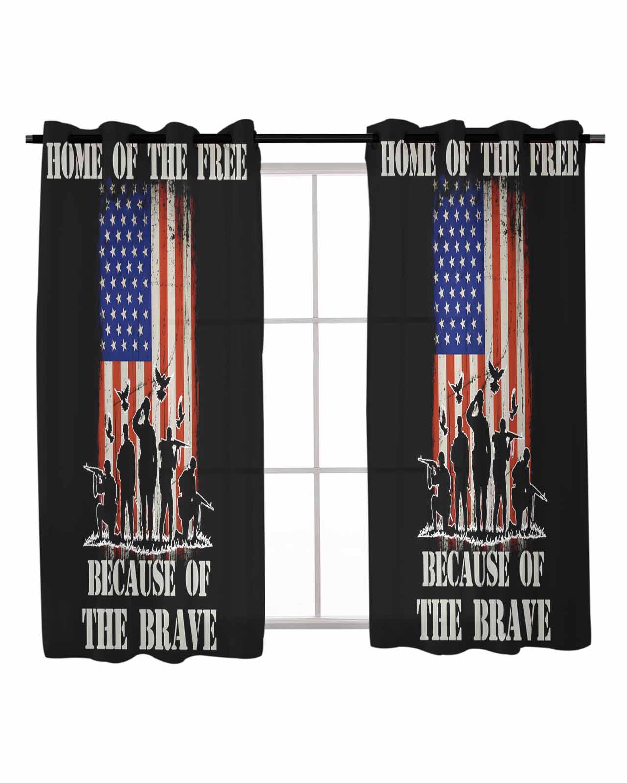 Striped Black Sheer Curtains 39 Inch Length 2 Panels Independence Day ...