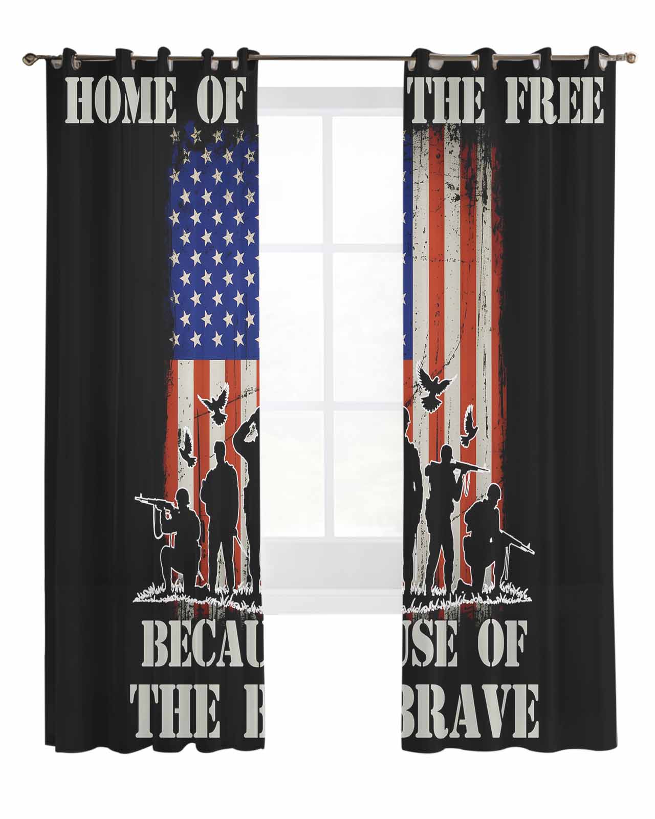 Striped Black Sheer Curtains 84 Inch Length 2 Panels Independence Day ...