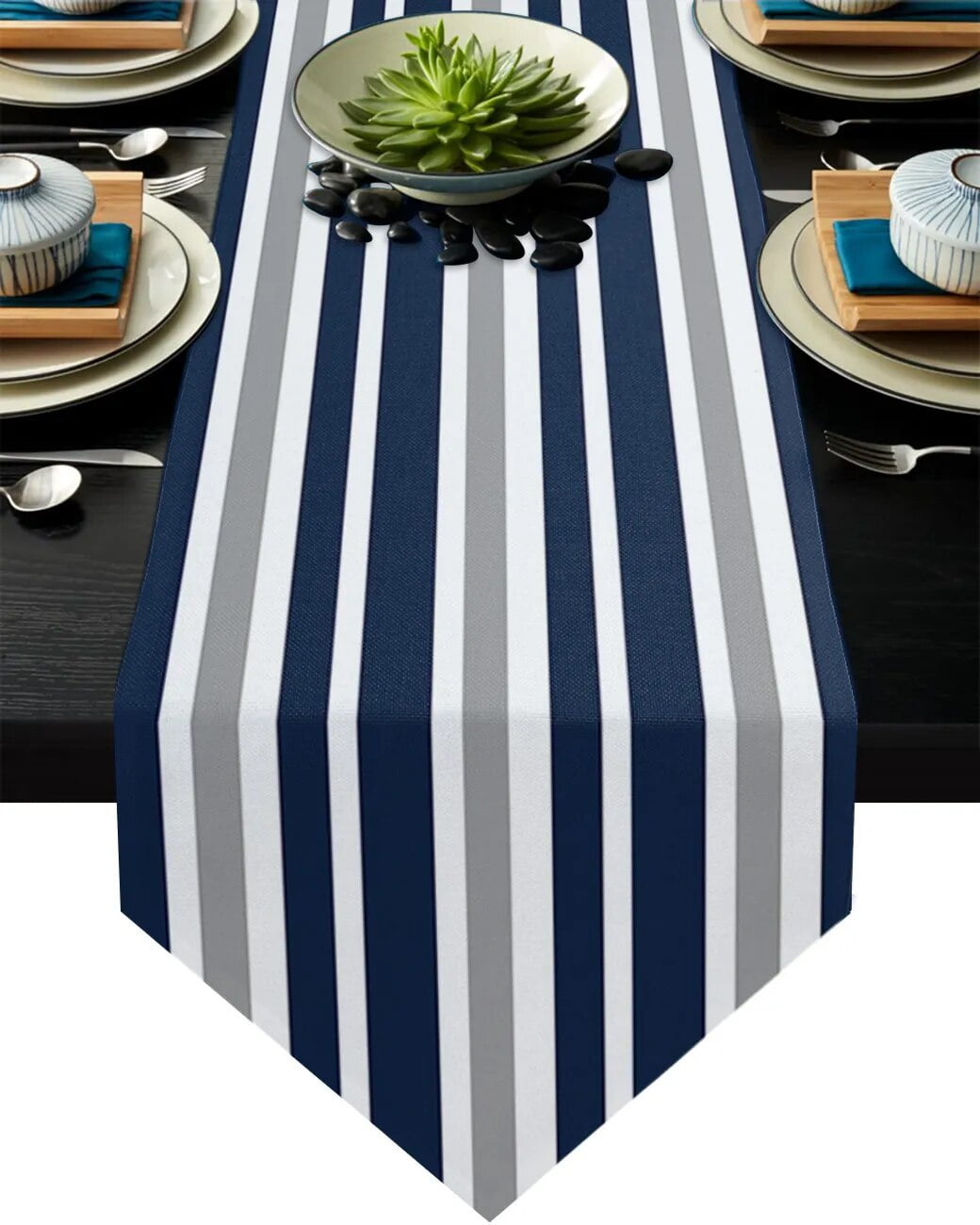 Striped Blue White Gray Table Runner Kitchen Decor Table Flag ...