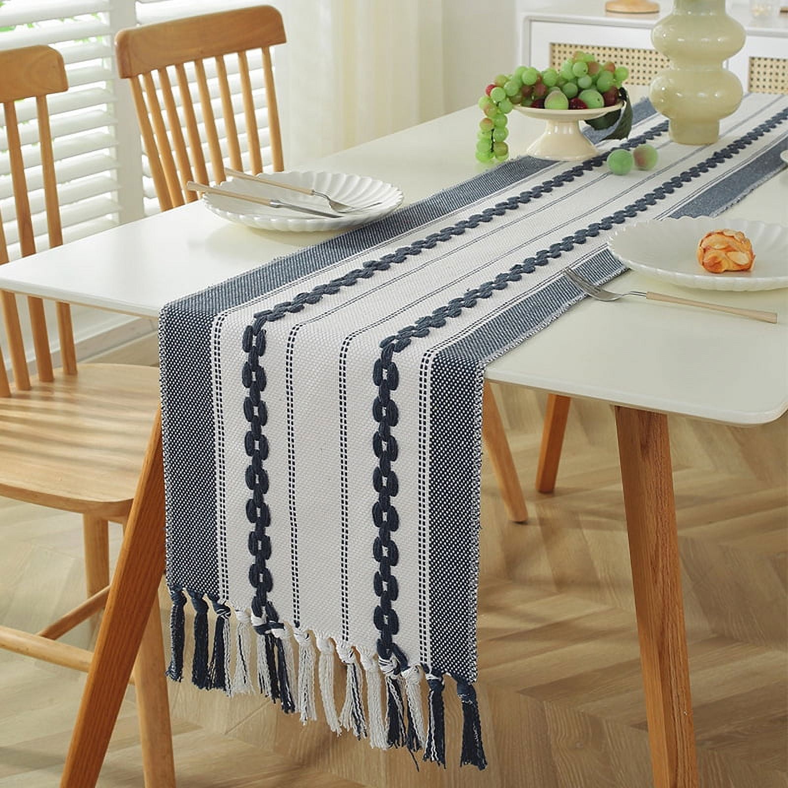 Striped Boho Table Runner with Tassels Long Macrame Woven Table Runners ...