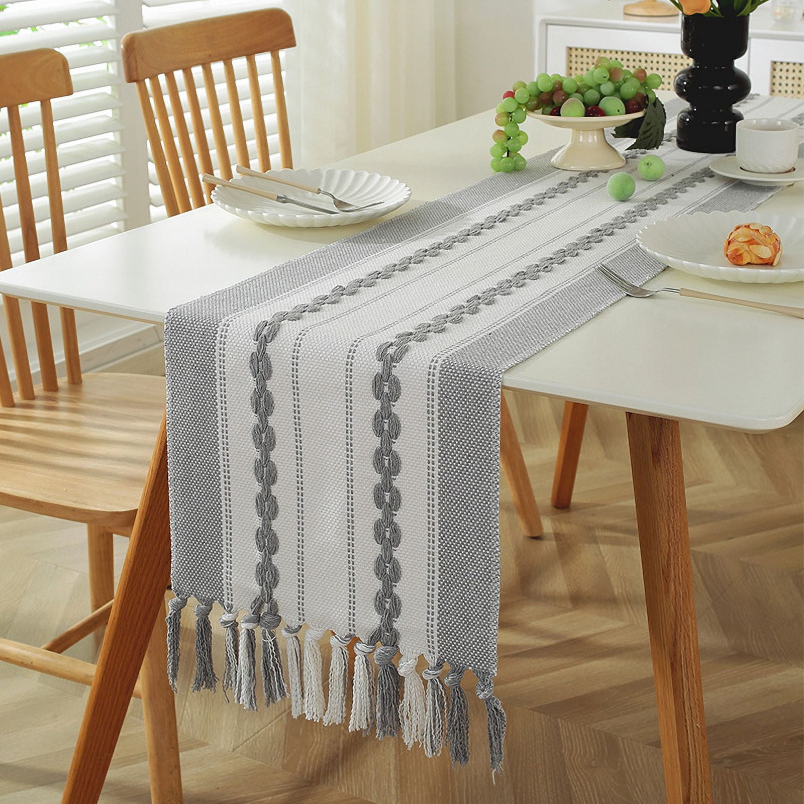 Striped Boho Table Runner with Tassels Long Macrame Woven Table Runners ...